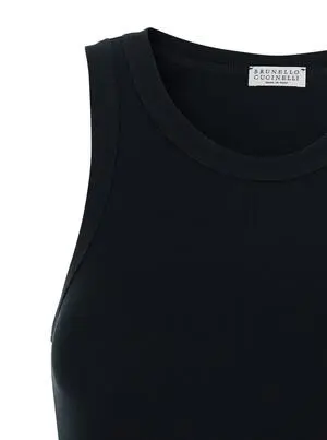 Brunello Cucinelli Ribbed Cotton Sleeveless Top - Black