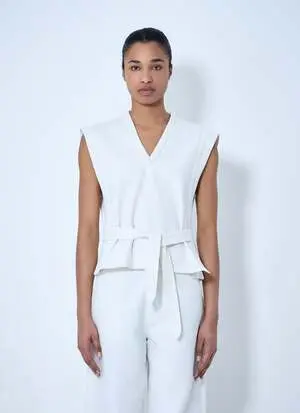 LEMAIRE Sleeveless V-neck Top With Belted Waist - White