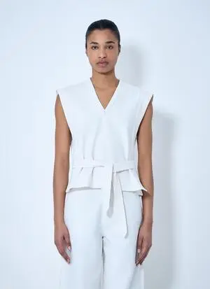 LEMAIRE Sleeveless V-neck Top With Belted Waist - White