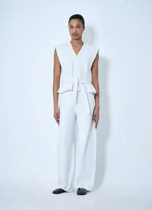 LEMAIRE Sleeveless V-neck Top With Belted Waist - White