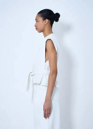 LEMAIRE Sleeveless V-neck Top With Belted Waist - White