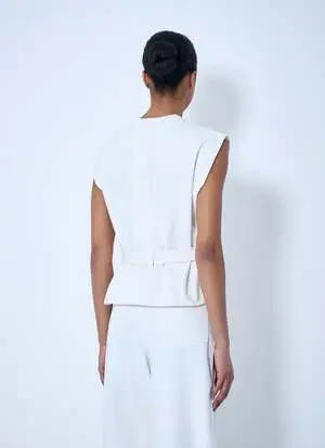 LEMAIRE Sleeveless V-neck Top With Belted Waist - White