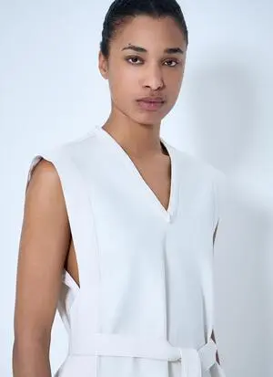 LEMAIRE Sleeveless V-neck Top With Belted Waist - White