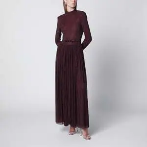 SELF-PORTRAIT Burgundy Long Dress With Rhinestones - Red