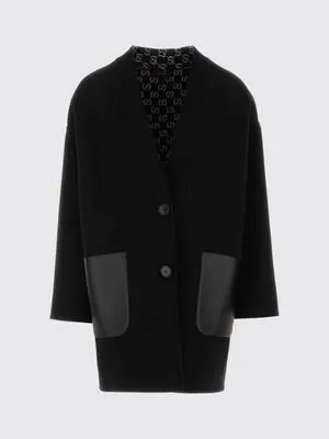 Gucci Wool Coat With Leather Patch Pockets - Black