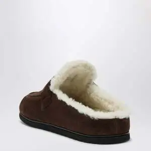 Prada Moro Suede Clogs With Shearling Lining