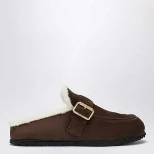 Prada Suede Clogs With Shearling Lining - Brown