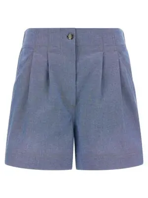 Moncler Chambray Cotton Shorts - Blue