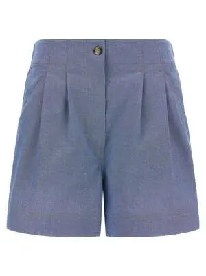 Moncler Chambray Cotton Shorts - Blue