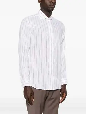 Brunello Cucinelli Stripe Linen Easy Fit Shirt With Spread Collar