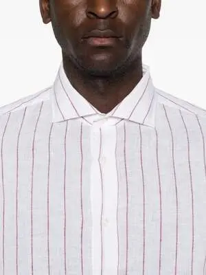 Brunello Cucinelli Stripe Linen Easy Fit Shirt With Spread Collar
