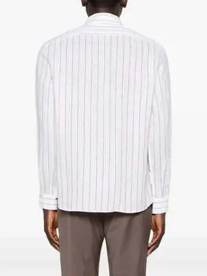 Brunello Cucinelli Stripe Linen Easy Fit Shirt With Spread Collar