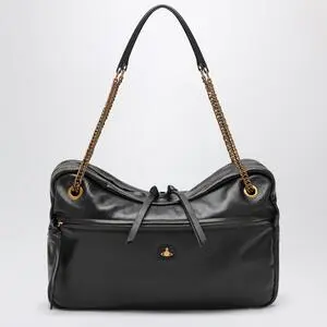 VIVIENNE WESTWOOD Dolce Large Shoulder Bag In Textured Calf Leather /beige - Black