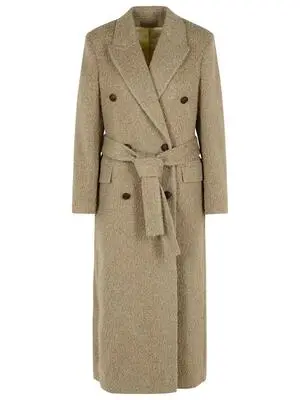GOLDEN GOOSE Double-breasted Coat In Beige Wool Blend - Cream