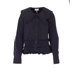 GANNI Ruffle Shirt - Black