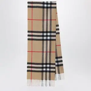 Burberry Cashmere Scarf With Check Motif - Cream