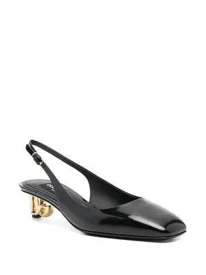 Dolce & Gabbana Logo-heel Patent Leather Slingback Pumps - Black