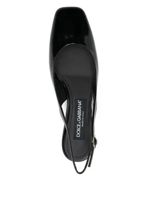 Dolce & Gabbana Logo-heel Patent Leather Slingback Pumps - Black
