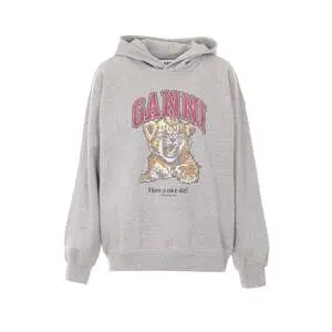 GANNI Tiger And Logo Hoodie - Gray