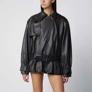 ROTATE BY BIRGER CHRISTENSEN Biker Jacket In Lamb Leather In Dark - Brown