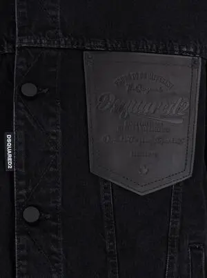 Dsquared2 Black Jacket With Classic Collar And Embossed Logo On The Front In Denim