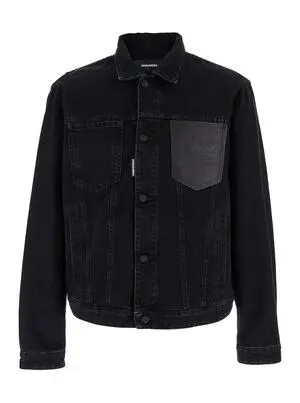 Dsquared2 Black Jacket With Classic Collar And Embossed Logo On The Front In Denim - Multicolor