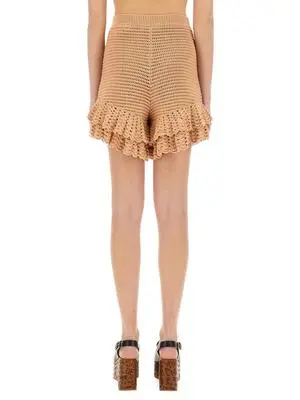 Chloé Crochet Knit Mini Shorts - Cream
