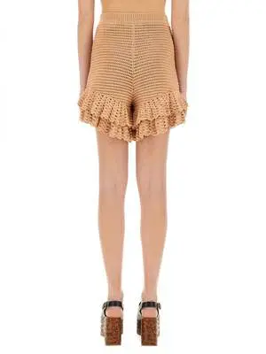 Chloé Crochet Knit Mini Shorts - Cream