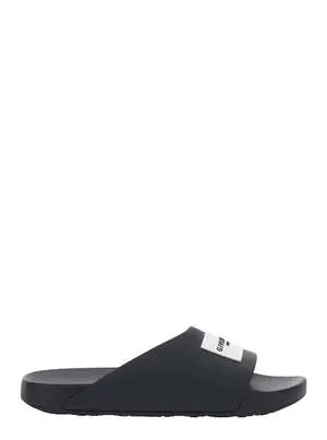Givenchy Black Wide Band Sandals With Contrast Logo Patch - Multicolor