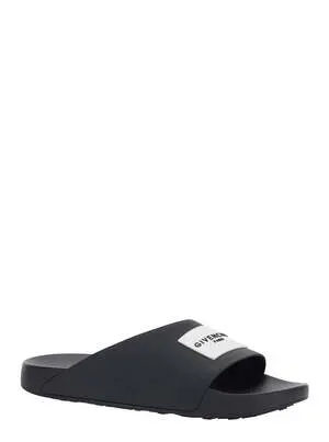Givenchy Black Wide Band Sandals With Contrast Logo Patch