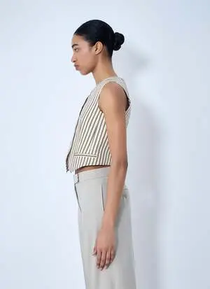 Max Mara Striped Buttoned Waistcoat - Cream