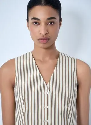 Max Mara Striped Buttoned Waistcoat - Cream