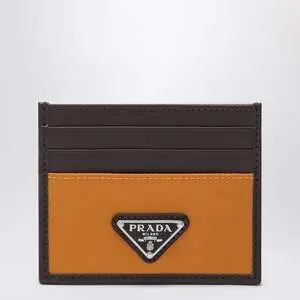 Prada Speedrock Cardholder In Re-nylon And Amber Leather - Brown