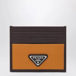 Prada Speedrock Cardholder In Re-nylon And Amber Leather - Brown
