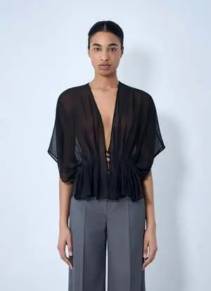 Max Mara Sheer Button-front Blouse - Black