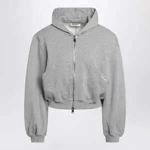 Attico Boxy Zip-up Hoodie In Melange Grey Cotton - Gray