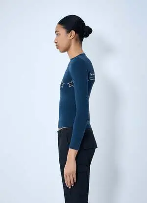 Balenciaga Star Embroidered Ribbed Top