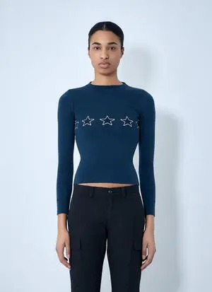 Balenciaga Star Embroidered Ribbed Top - Blue
