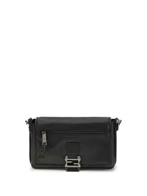 Fendi Flux Messenger Shoulder Bag With Ff Buckle - Black