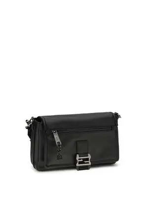Fendi Flux Messenger Shoulder Bag With Ff Buckle - Black