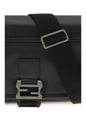 Fendi Flux Messenger Shoulder Bag With Ff Buckle - Black