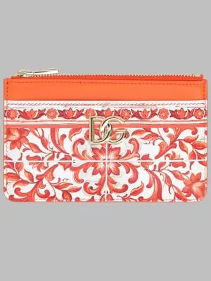 Dolce & Gabbana Maiolica Print Leather Card Holder - Orange