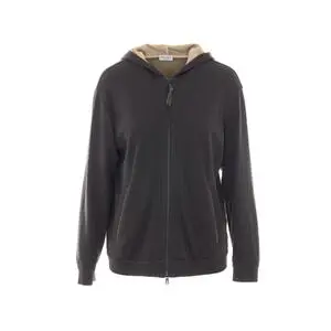 Brunello Cucinelli Cotton And Silk Interlock Topwear And Precious Zipper Pull - Gray