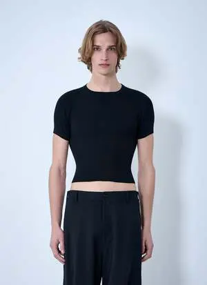 RIER Ribbed Knit Cropped Top - Black