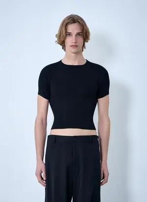 RIER Ribbed Knit Cropped Top - Black