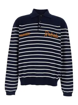 Dsquared2 Blue Long Sleeve Polo Shirt With Logo Embroidery On The Front And All-over Stripe Motif In Cotton For - Multicolor