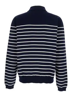 Dsquared2 Blue Long Sleeve Polo Shirt With Logo Embroidery On The Front And All-over Stripe Motif In Cotton For - Multicolor