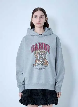 GANNI Isoli Beaded Baby Tiger Print Sweatshirt - Gray