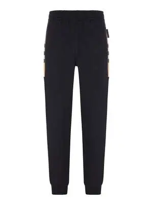 Burberry Cotton Jogging Trousers With Check Inserts - Black