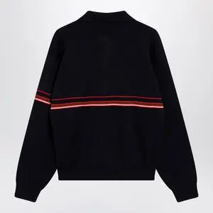 Versace Navy Cotton Knit Polo Shirt With Embroidered Logo